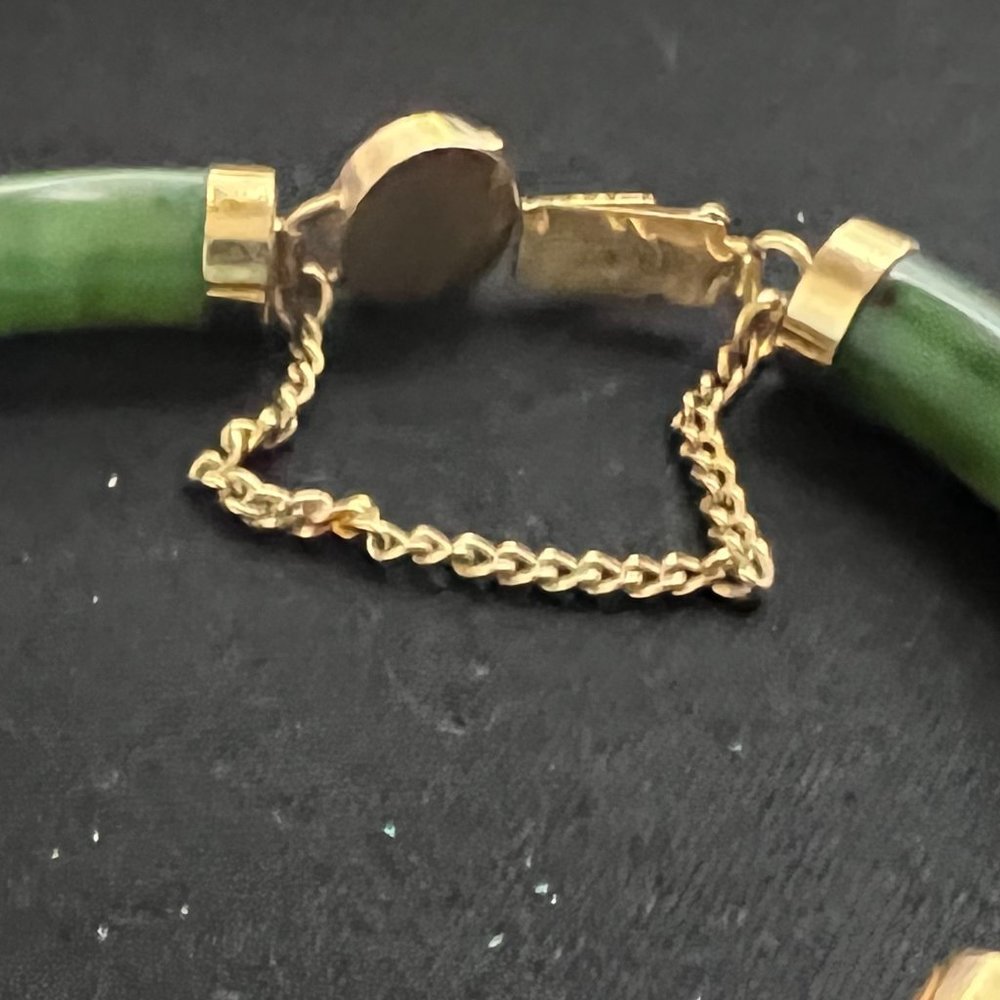 Vintage Nephrite Gold Tone Asian Motif Panel Bracelet - Gem